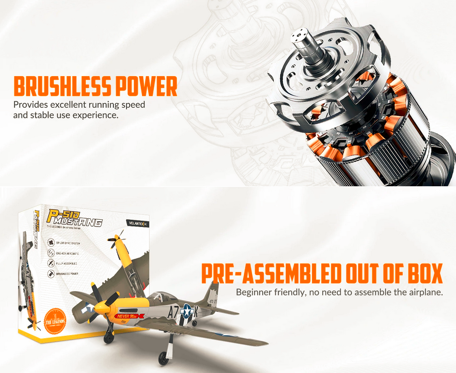 VOLANTEX P51D Mustang RC Plane 2.4G 4CH Aerobatics RTF Brushless Motor ...