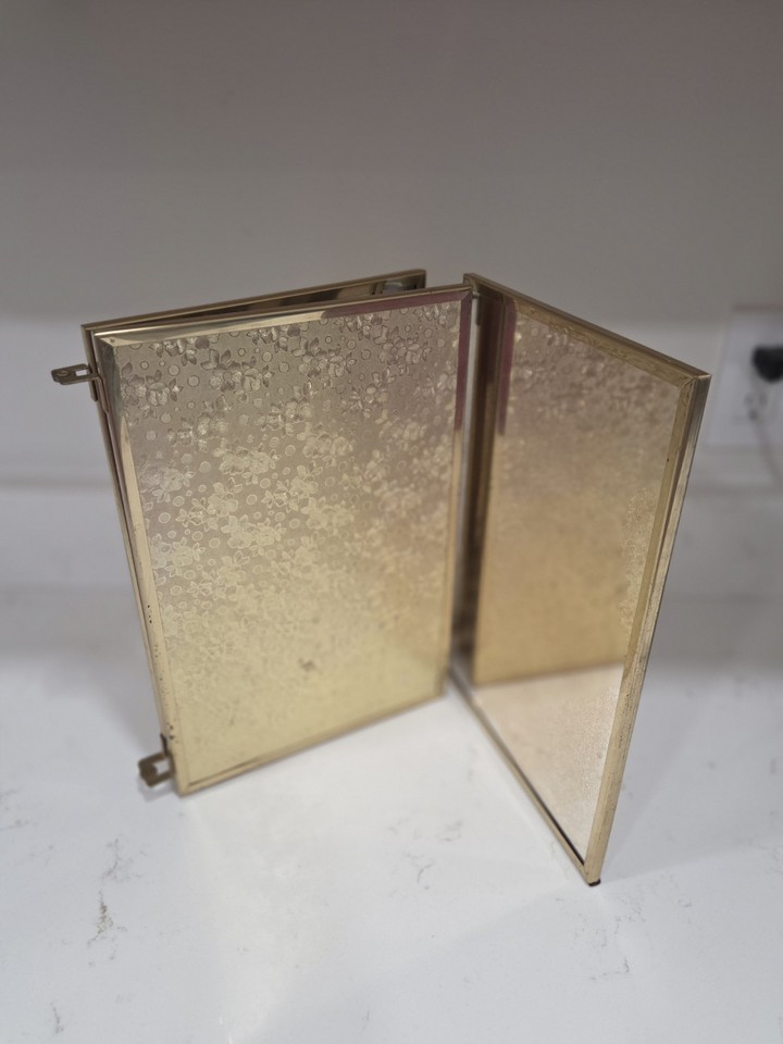 Vintage MCM Ornate Gold Metal Tri Fold Mirror Hollywood Regency | eBay