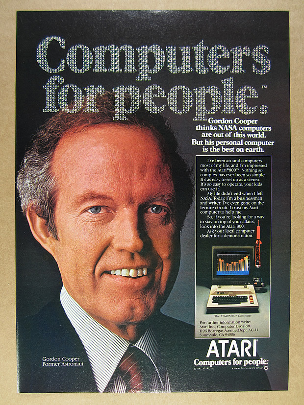 1981 Atari 800 Computer Astronaut Gordon Cooper photo vintage print Ad ...