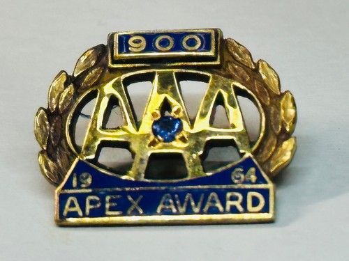 AAA Apex Award 10K Gold GF Lapel Pin Tie Tack 900 1964 Blue Jem Stone ...