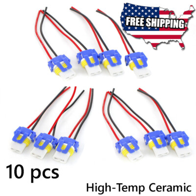 10PC 9006 HB4 Ceramic Socket Adapter LED HID Bulb Prewired Plug ...