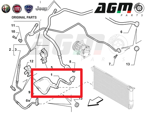 TUBO FLESSIBILE ARIA CONDIZIONATA OE 51786703 ORIGINALE FIAT 500 FORD ...