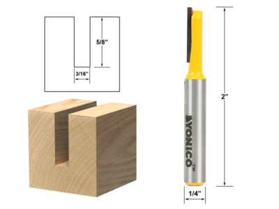 3/16" Diameter X 5/8" Height Straight Router Bit - 1/4" Shank - Yonico ...