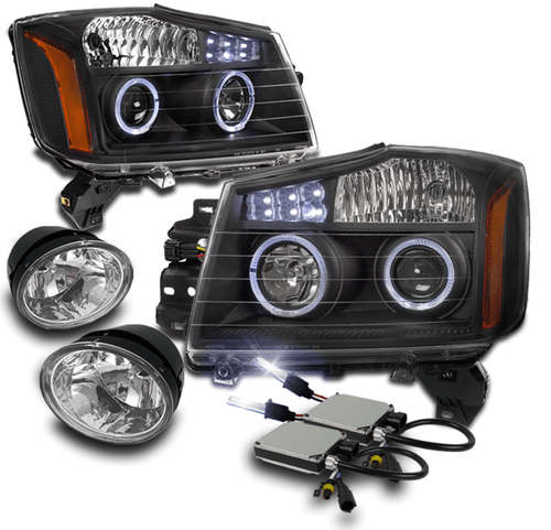 HALO LED PROJECTOR HEADLIGHT BLACK W/FOG LAMP CHROME+10K HID KIT FOR 04 ...