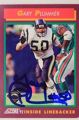 Gary Plummer San Diego Chargers Cal Autographed 1992 Score #196 Signed ...