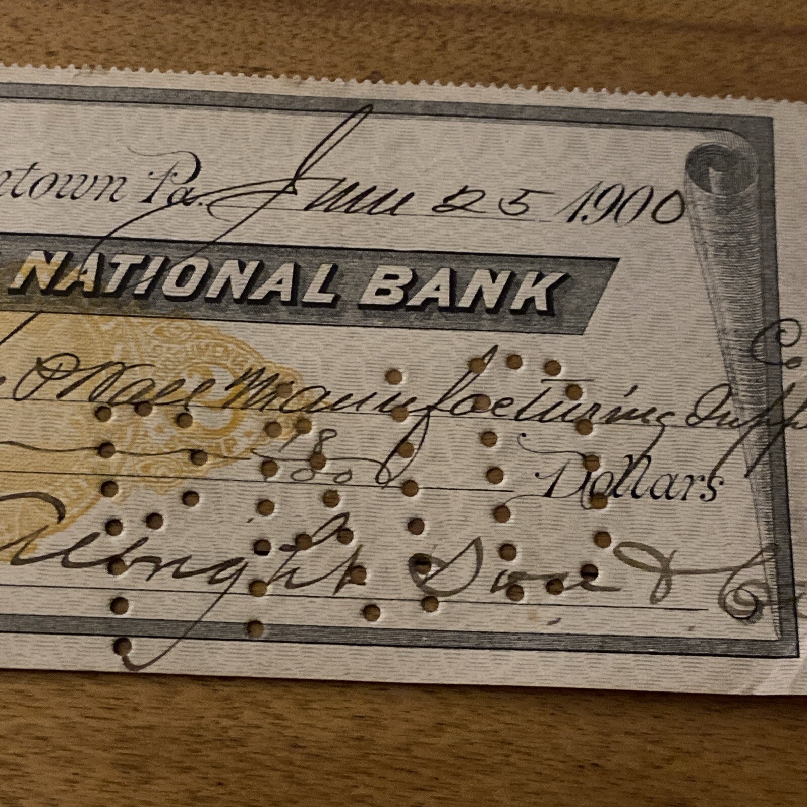 Allentown National Bank (Allentown, PA) Check Paid (June 1900) Albright ...