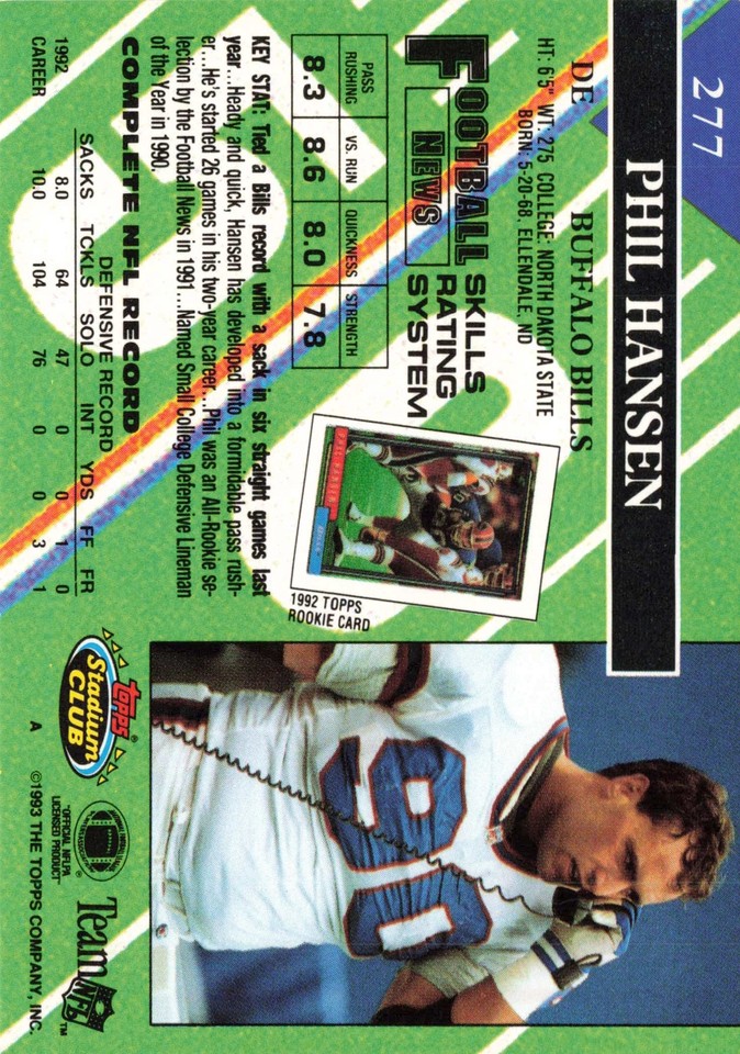 Phil Hansen 1993 Stadium Club #277 Buffalo Bills | eBay