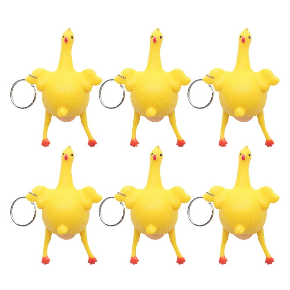 6pcs Yellow Chicken Shaped Keychains Funny Key Holder Creative Key Ring ...