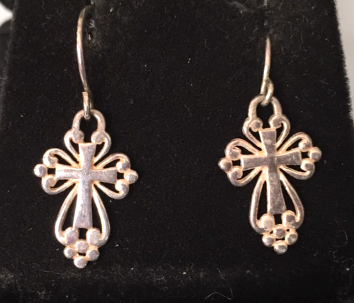 Vtg Earrings MARKED JC 925 STERLING SILVER Pierced Dangle Cross Jewelry ...