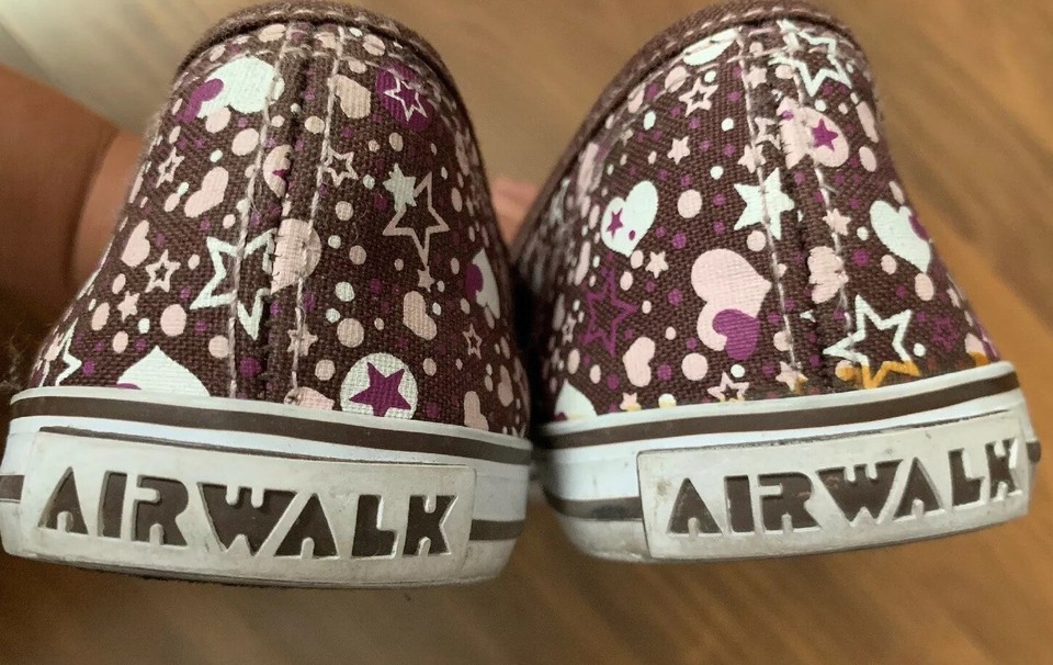 EUC Girls Airwalk SlipOn Shoes Brown W/ Stars Hearts Prints In Pink ...