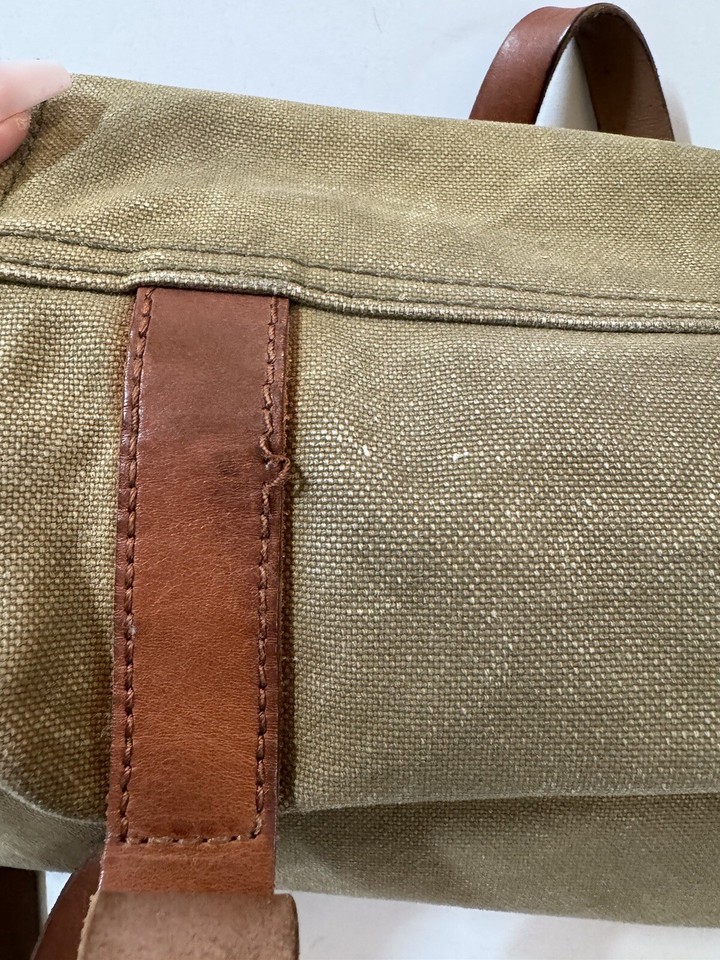 Madewell Fold over Backpack Canvas And Leather Trim, Olive Green! | eBay