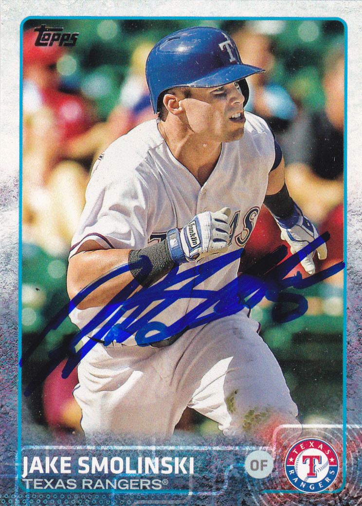JAKE SMOLINSKI TEXAS RANGERS SIGNED 2015 TOPPS BASEBALL CARD OAKLAND A ...