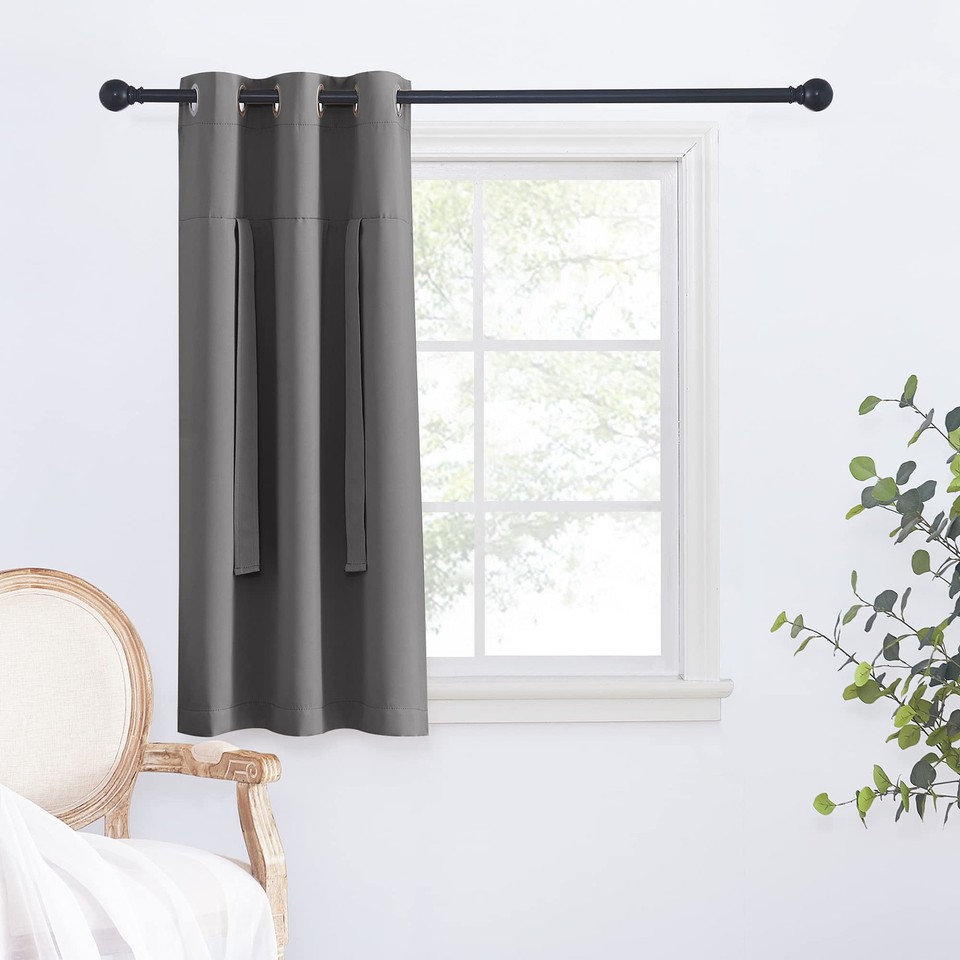 NICETOWN Thermal Insulated Grey Blackout Curtain Tie Up Shade for Small ...