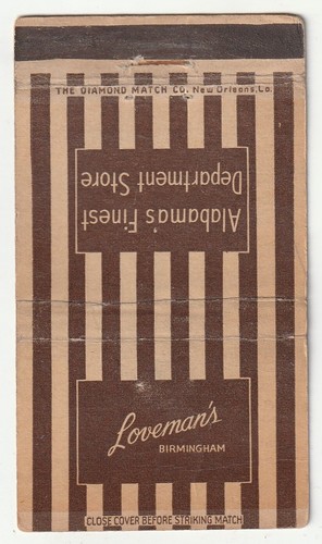 MATCHBOOK COVER - LOVEMAN'S DEPARTMENT STORE - BIRMINGHAM ALABAMA | eBay