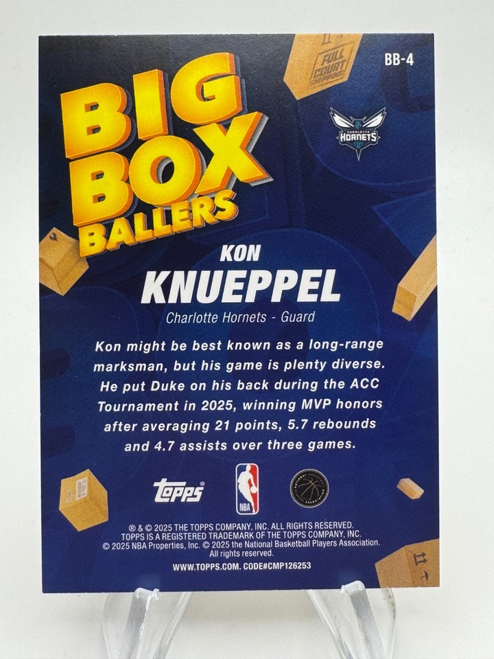 2025-26 Topps Flagship KON KNUEPPEL Rookie Big Box Ballers #BB4 Hornets ...