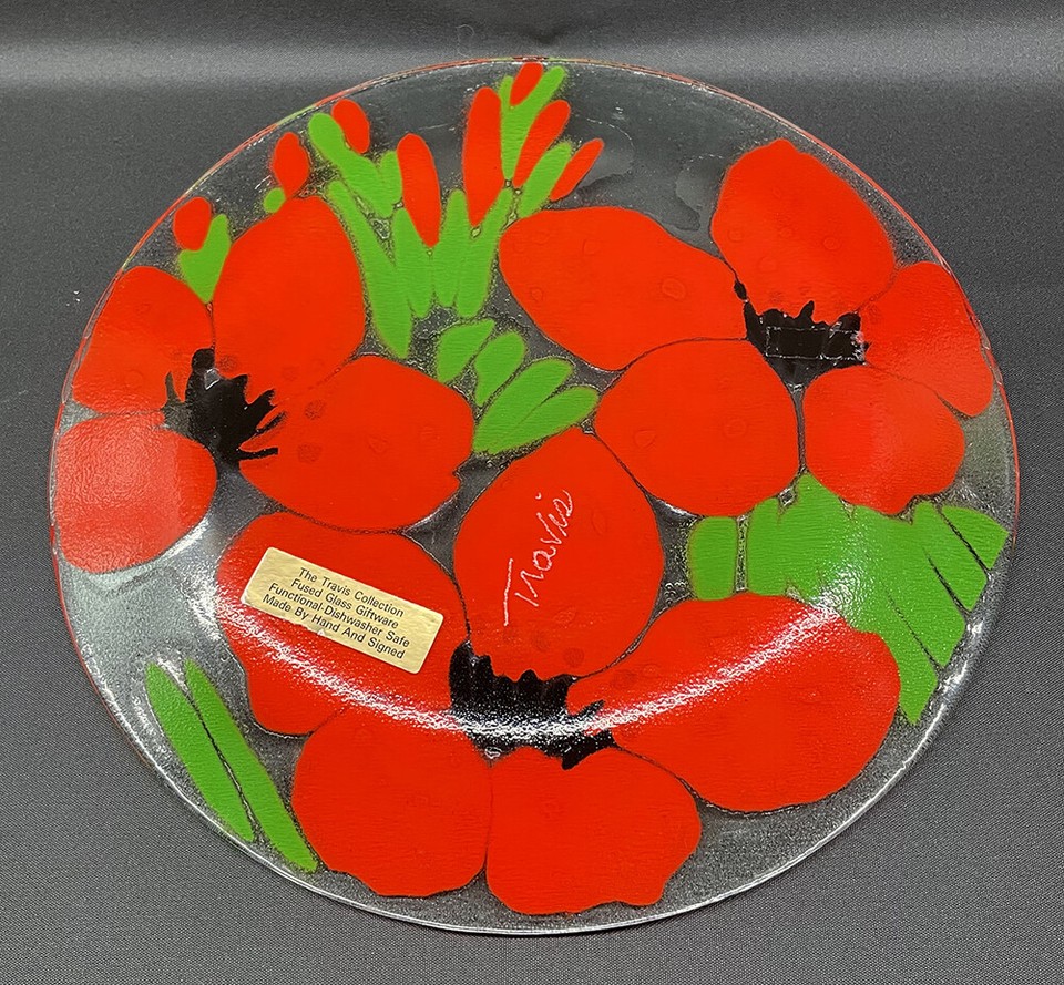 Travis Collection Fused Art Glass Plate Hand Made & Signed 10.5" Red ...