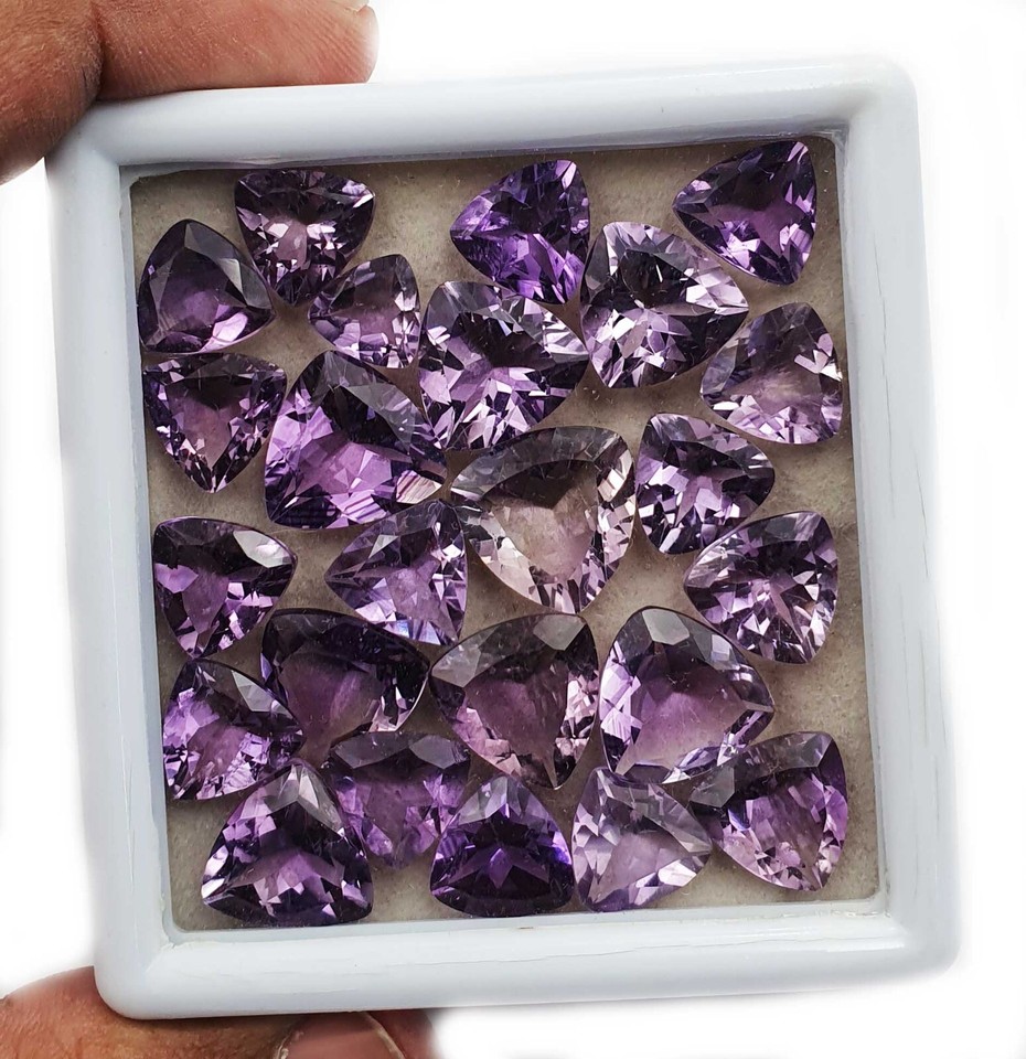 Natural Brazilian Amethyst Trillion Cut Loose Gemstone Lot 26 Pcs 8-13 ...