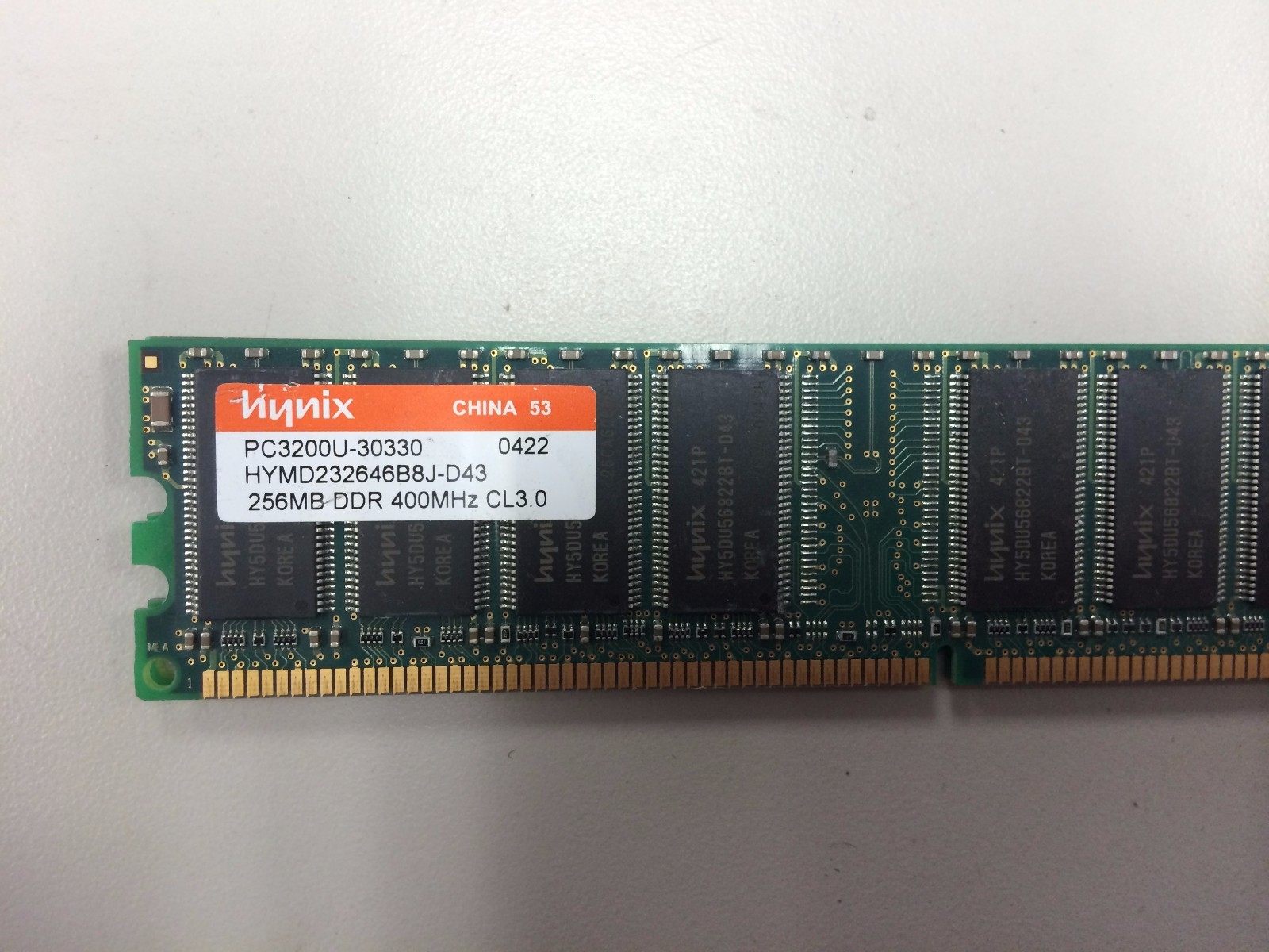 Hynix PC3200U-30330 HYMD232646B8J-D43 256MB DDR 400MHz CL3.0 RAM Memory ...