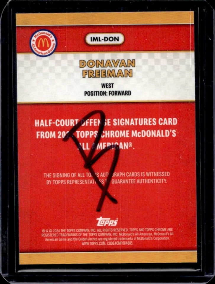 2024 Topps Chrome McDonald's Donavan Freeman Half-Court Auto #IML-DON ...