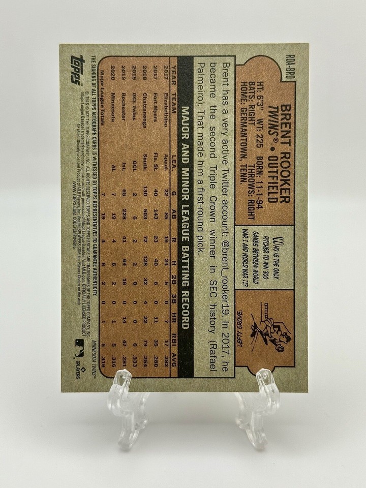 2021 Topps Heritage Brent Rooker Real One Red Ink Auto /72 Rookie RC | eBay