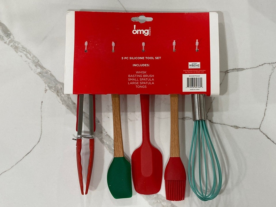 Christmas Baking Utensils Set Silicone 5 Piece Baking Toolset Red Green ...