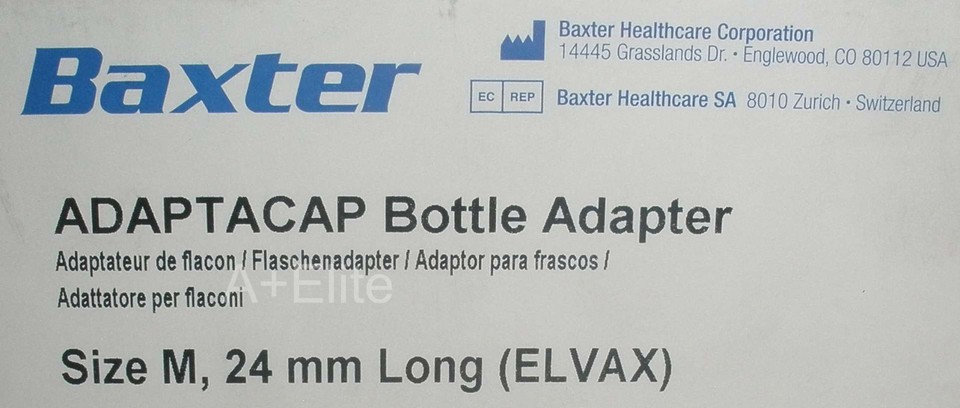 BAXTER BAXA ADAPTA-CAP Bottle Exactamed Adapter Size M 24mm Long 20/PK ...