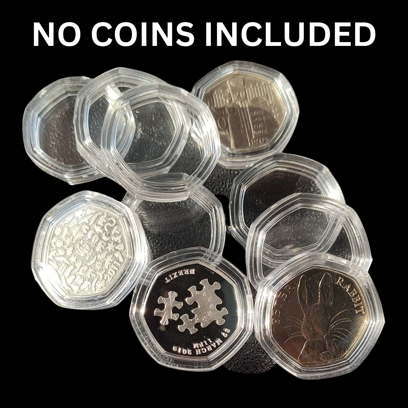 80X 50P COIN CAPSULES DIRECT FIT CLEAR CASES FOR 50 PENCE INCLUDING ...