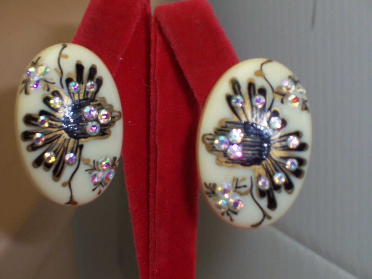 Vintage Stunning Painted AB Rhinestone Big Celluloid … - Gem