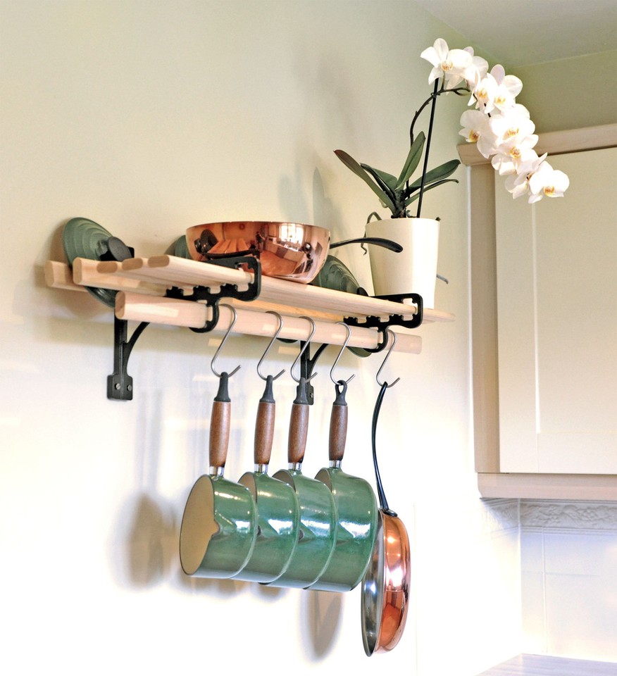 Kitchen Shelf Rack - 0.6m, 6 Wooden Laths and SOLID CAST IRON Shelf ...