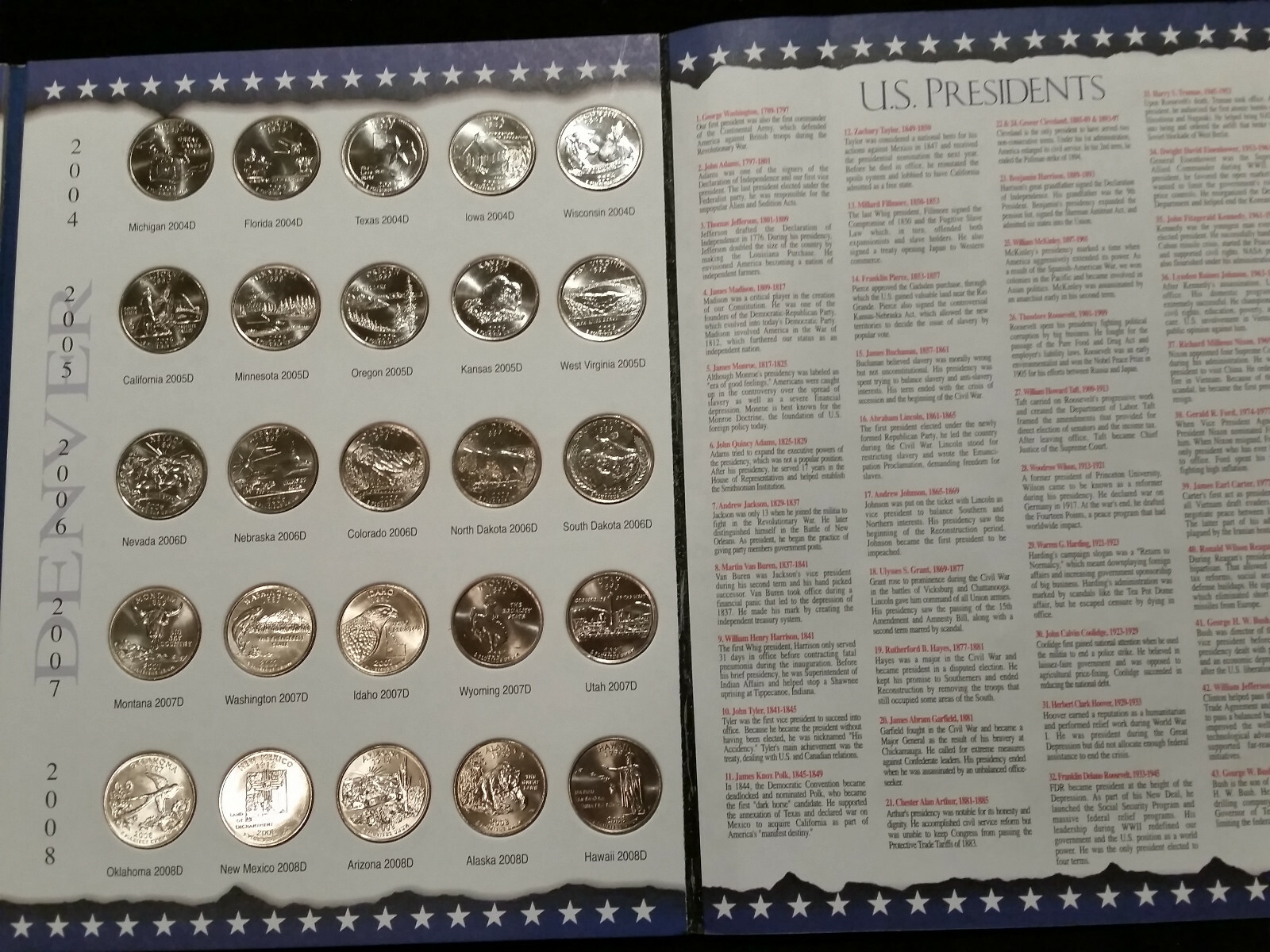 Official US Mint 50 State Quarters Complerte 100 hole collector Folder ...