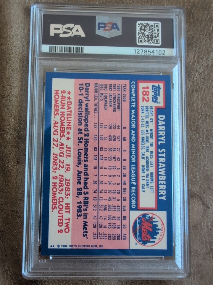 1984 TOPPS TIFFANY #182 DARRYL STRAWBERRY PSA 9 NEW SLAB CERT RC ROOKIE ...