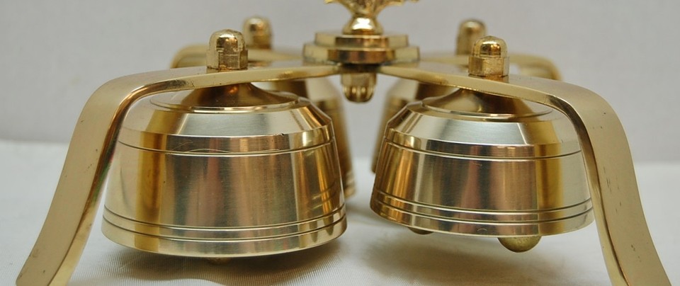 SOLID BRASS ALTAR BELLS - COMMUNION SANCTUS MASS CHURCH SACRISTY ...