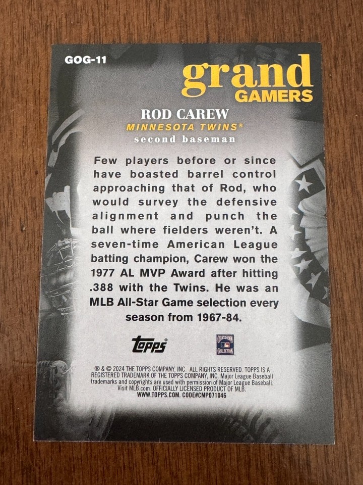 2024 Topps Series 1 Rod Carew Grand Gamers Blue Parallel Minnesota ...