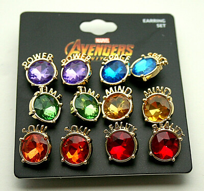 6 Pair Marvel Comics Avengers Infinity War Gauntlet Stones Earring Set ...
