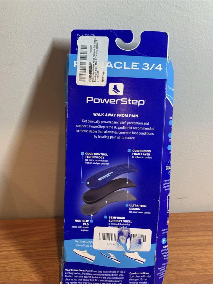 Powerstep Orthotic Support Pinnacle 3/4 Length Insoles Sz B Men 7-8.5 Wmn 9-10.5 | eBay