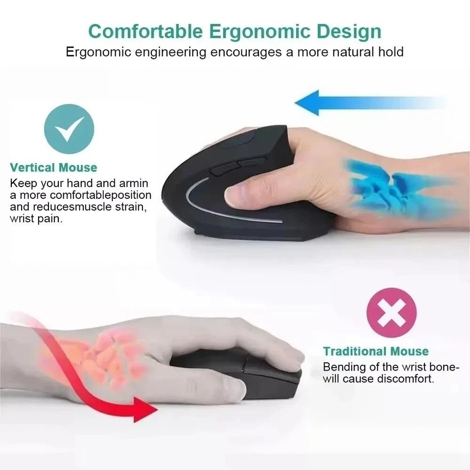 Wireless Ergonomic Design Vertical Optical Mouse Mice for Computer ...