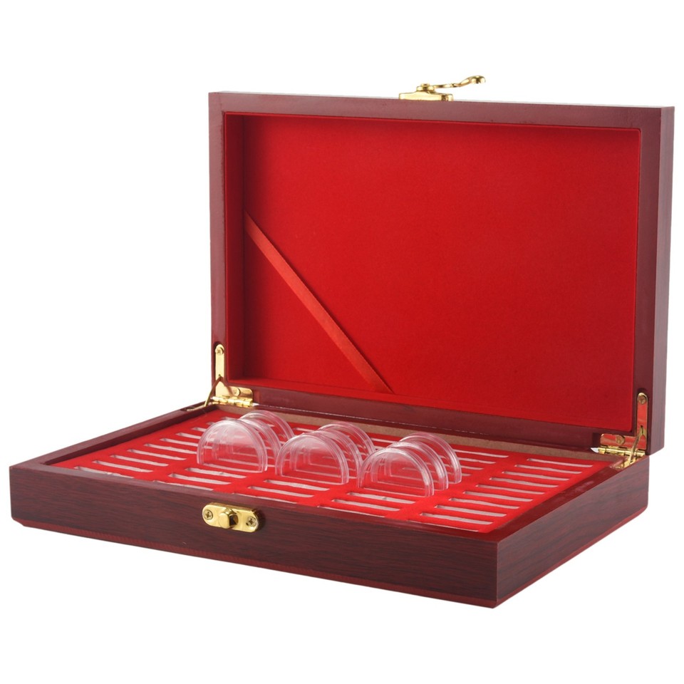 50 Pcs Wood Coin Display Box Storage Case Holder Round Box ...