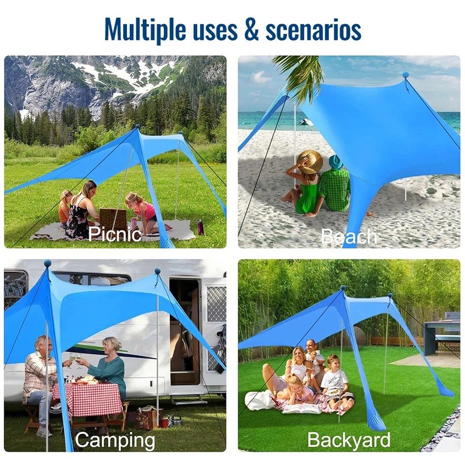 Beach Tents Portable Sun Shade Canopy UPF 50+ Outdoor Sun Shelter with ...