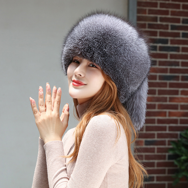 Women's Full Covered Real Fox Fur Hat Russian Ushanka Cossack Hat Warm ...