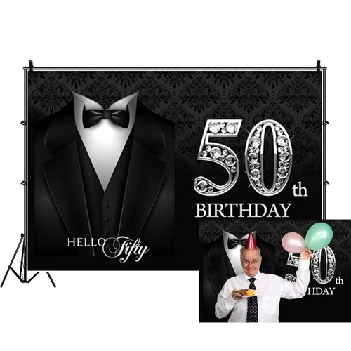 3x5ft Photography Backdrop for Man 50th Birthday Silver Hello Fifty ...