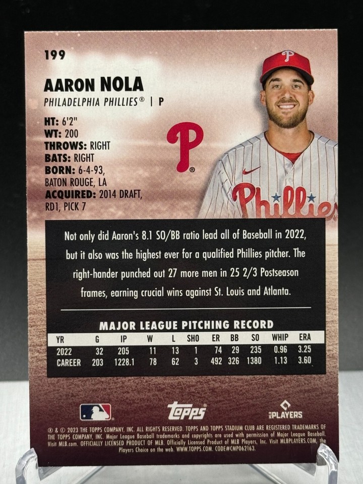 Aaron Nola - Philadelphia Phillies - 2023 Topps Stadium Club - #199 | eBay