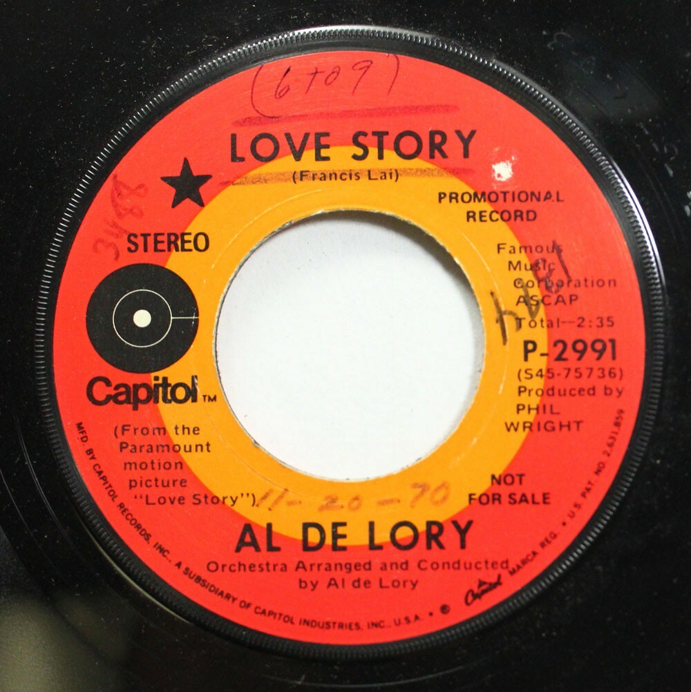 Pop Promo 45 Al De Lory - Love Story / Elegy On Capitol | eBay