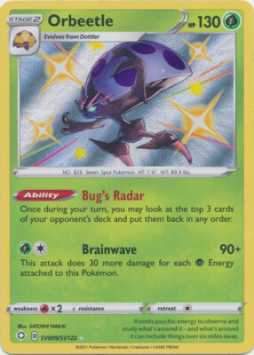Orbeetle (Shiny) - SV009/SV122 Ultra Rare Shining Fates -- Pokemon Card ...