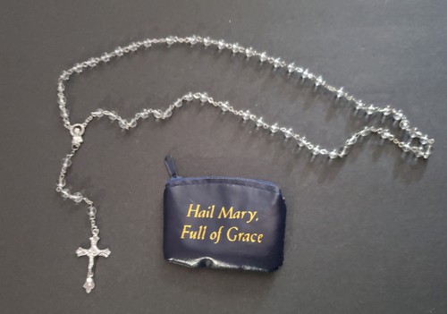Catholic Rosary Clear Beads with Blue Bag Hail Mary, Full of Grace | eBay