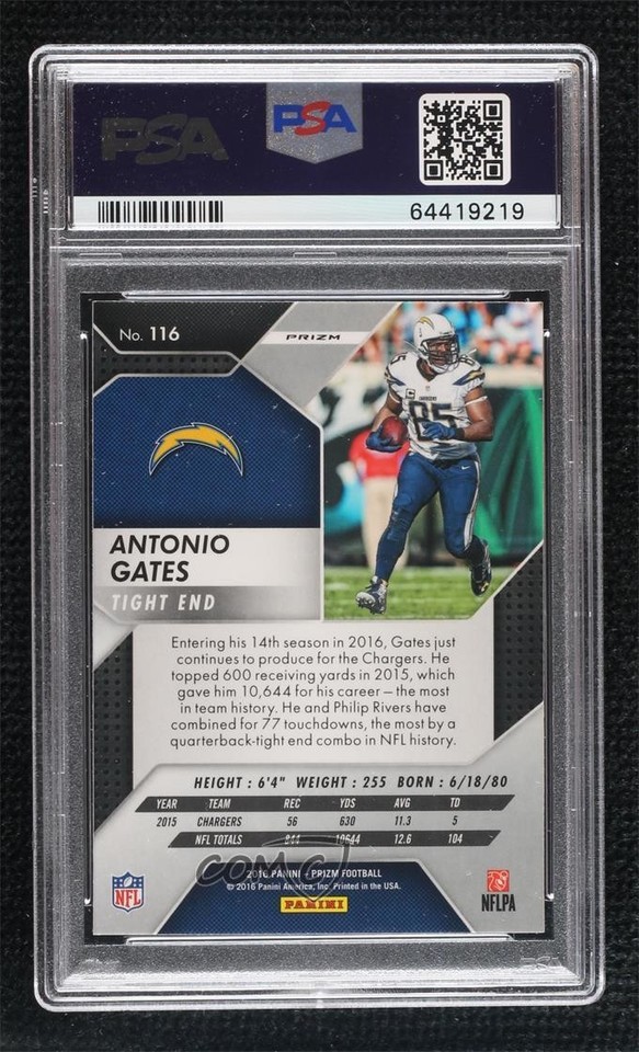2016 Panini Prizm Flash Prizm Antonio Gates #116 PSA 10 GEM MT | eBay