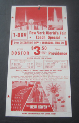 1940 NEW HAVEN RAILROAD - New York WORLD'S FAIR - SPECIAL TRAIN ...