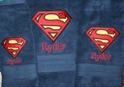 Superman Super Hero Personalized Embroidered 3 Piece Bath Towel Gift ...