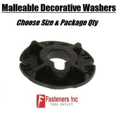 (All Sizes & Qty's) Round Malleable Decorative Iron Washers Plain Black ...