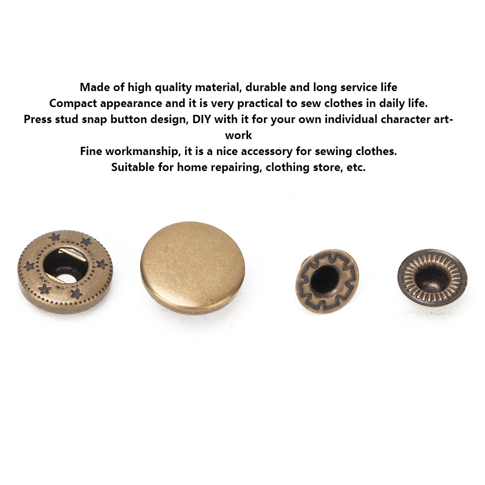 10Pcs 15mm Metal Press Stud Snap Button Fastener Clothes Accessory ...