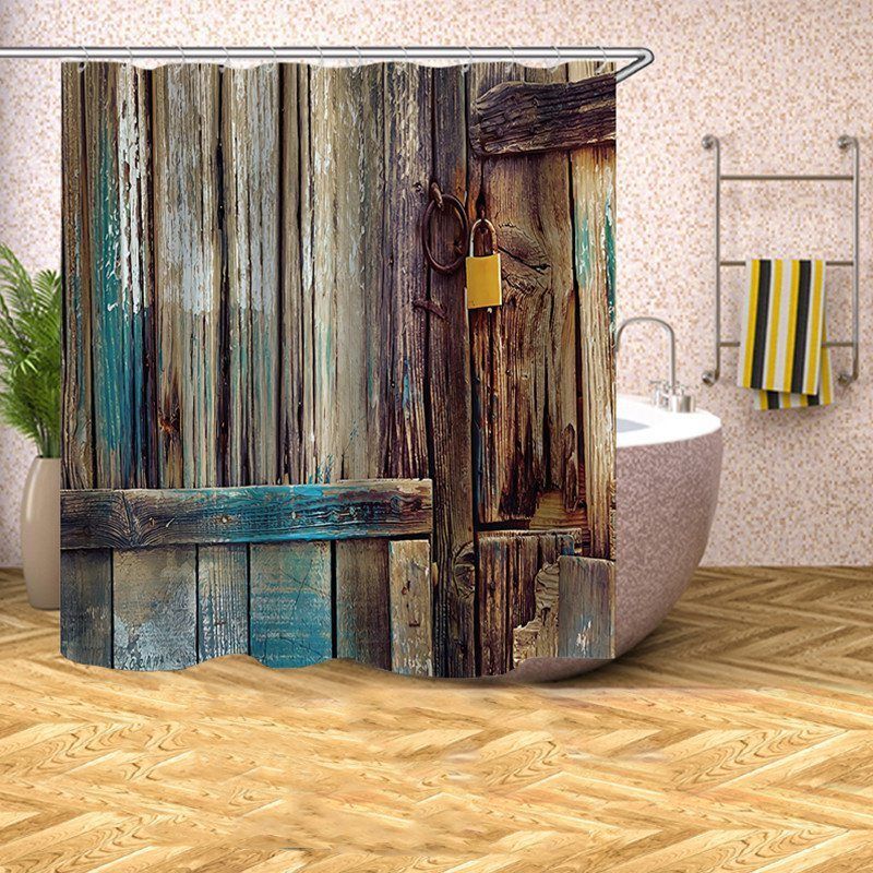 Shower Curtain Rustic Wood Barn Door Pattern Bath Curtain Waterproof ...